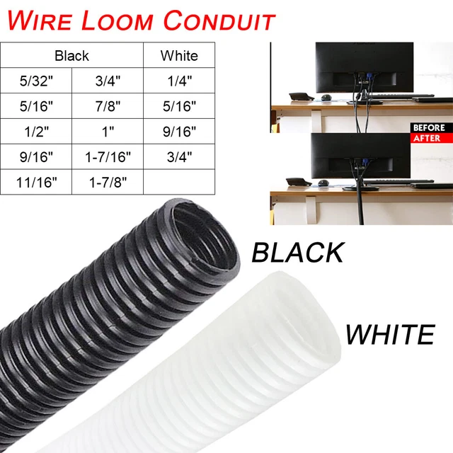 SPLIT WIRING LOOM Conduit Black&White Wire Wrap Flex Tubing Cable ...