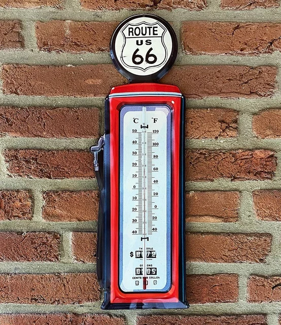 WANDTHERMOMETER ROUTE 66 US Zapfsäule Thermometer Vintage Nostalgie ...