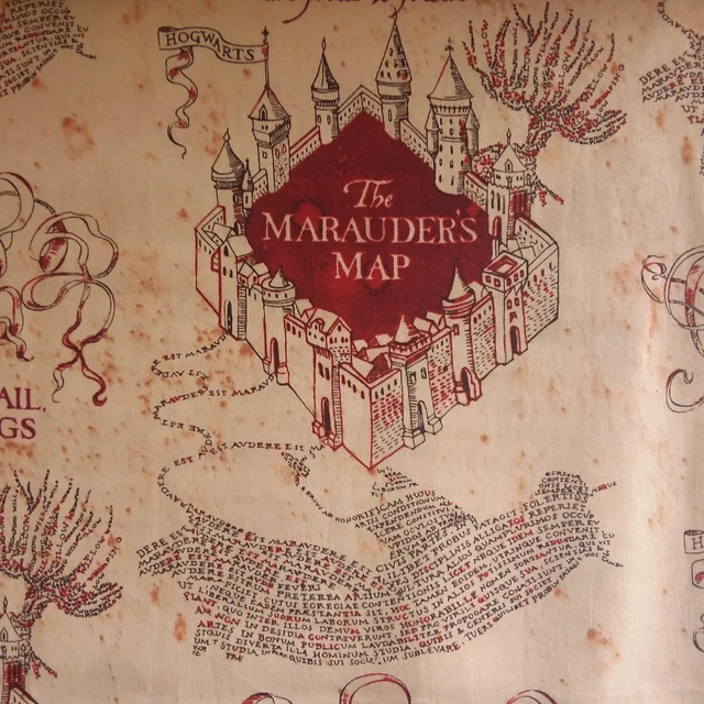 HARRY POTTER LICENSED Book Hogwarts Taupe Marauders Map Cotton Fabric ...