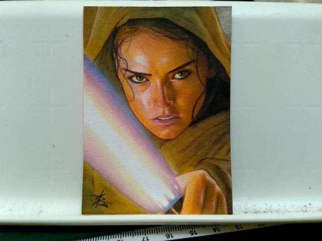 CARTE CROQUIS DESSIN Originale Rey Padmé Amidala Star Wars Faite Main ...