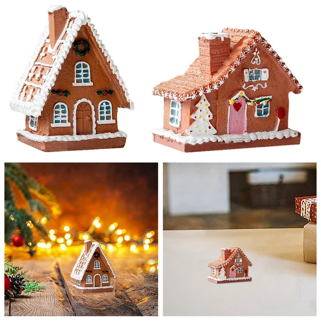 CHRISTMAS MINIATURE HOUSE Statue with Light Cabin Hut for Shelf Party ...