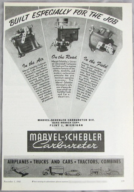 VINTAGE 1945 MARVEL Schebler Carburetor Car Part Print Ad $9.97 - PicClick