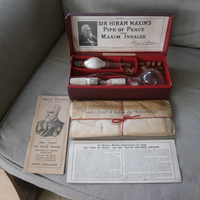 ANTIQUE SIR HIRAM Maxim’s Pipe Of Peace & Inhaler In Original Box C1910 ...