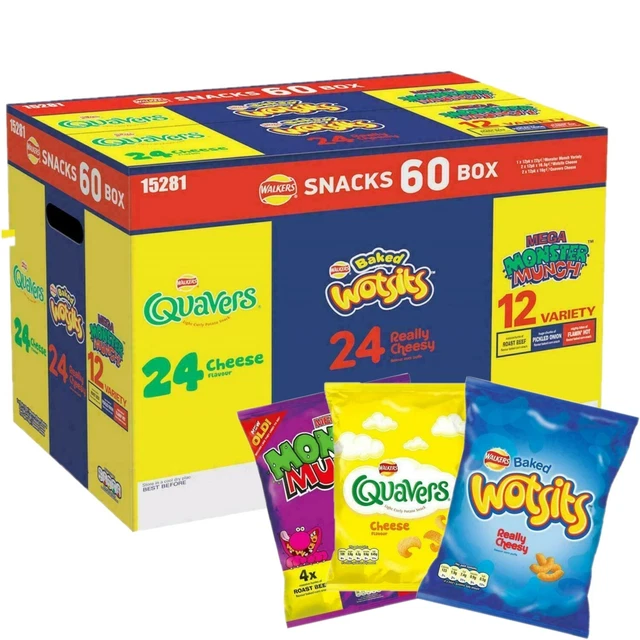 WALKERS SNACK CRISPS Variety Quavers Monster Munch Wotsits Chips ...