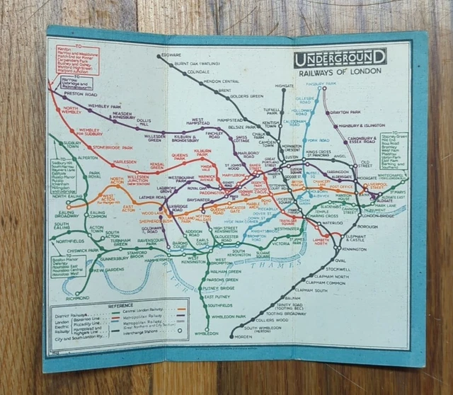 RARE 1929 ORIGINAL Map London Underground Railways Frederick Stingemore ...