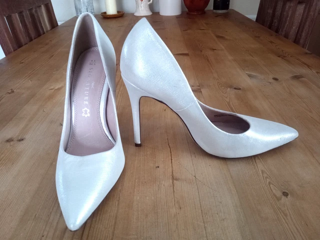 LADIES NEXT SIGNATURE High Heeled Stiletto Silver Shoes Size UK5.5 ...