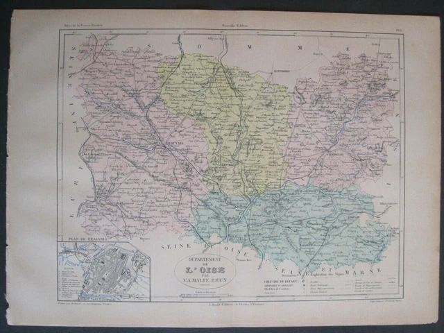 CARTE FRANCE DÉPARTEMENT de l'OISE 60 par V.A MALTE BRUN Ed ROUFF Gr ...
