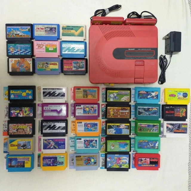 SHARP TWIN FAMICOM FC AN-500B Black Console Complete 30 Softwares ...