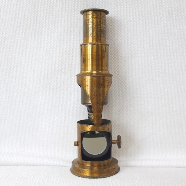 ANTIQUE VICTORIAN BRASS Drum Microscope Field Student Vintage Compound ...