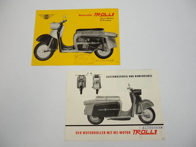 IWL TROLL1 MOTORROLLER mit 150 ccm MZ Motor 9,5 PS 2x Prospekt 1960er ...