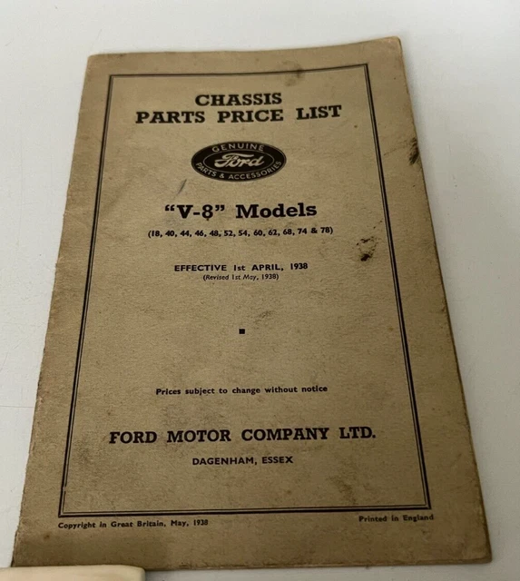 1938 FORD V8 Models Chassis parts Price List £20.02 - PicClick UK