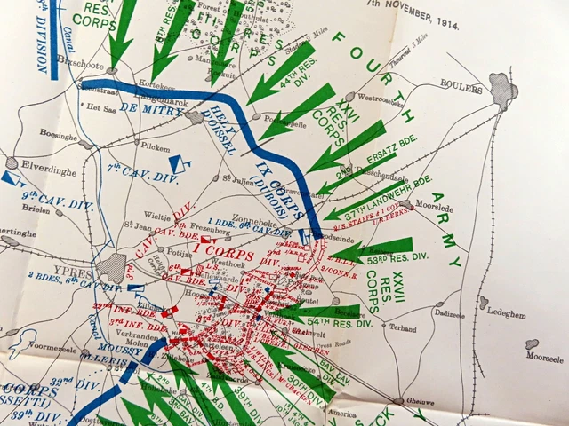 BATTLE OF YPRES Map WW1 German Military Positions British Sixth Army ...
