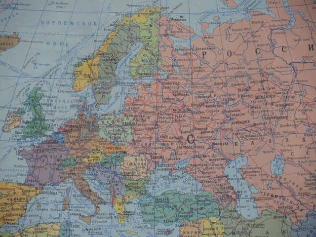 OLD POLITICAL WORLD WALL MAP USSR POSTER 1982 Soviet Vintage 1.2m=46" £ ...