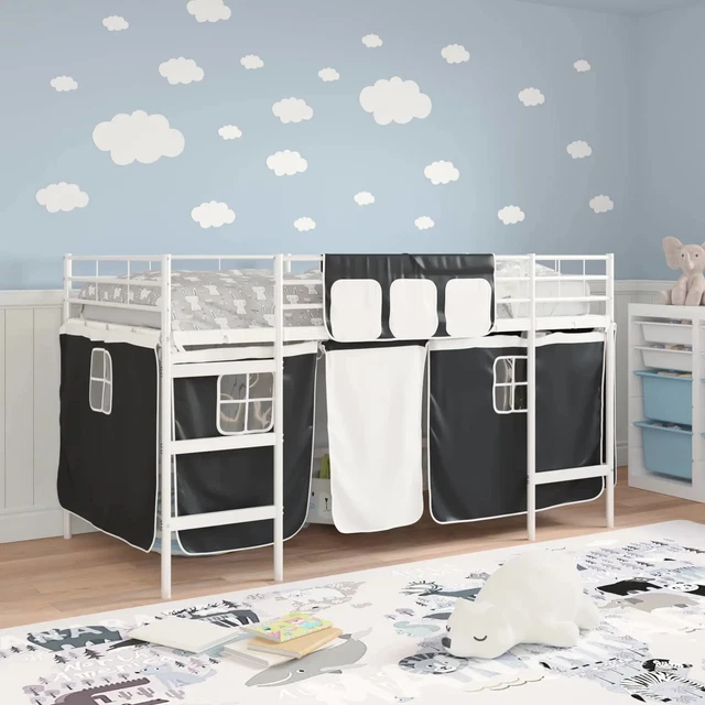 KIDS'LOFT BED FRAME with Curtains White and Black vidaXL £217.34 ...