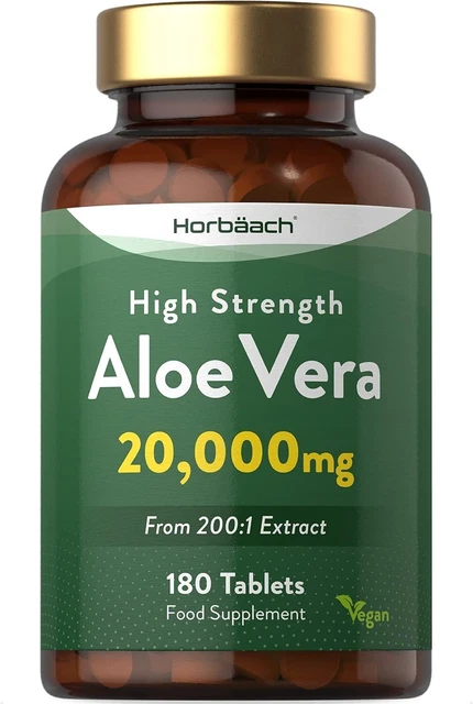 ALOE VERA TABLETS | High Strength 20,000mg | One-A-Day Formula | 180 ...