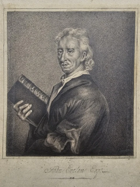 ORIGINAL PENCIL DRAWING undated John Evelen [Evelyn] After Sir Godfrey ...