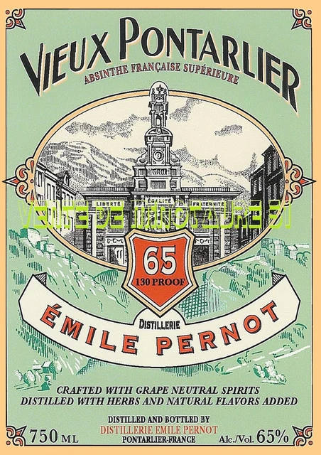 PONTARLIER 25 - étiquette d'Absinthe E Pernot- affiche plastifiée EUR 6 ...