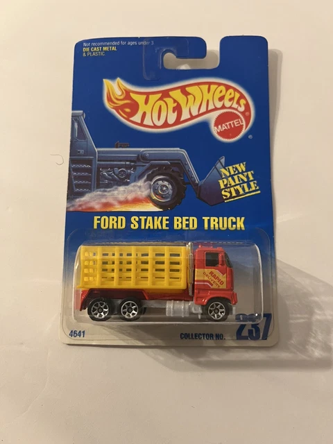 1991 Hot Wheels Blue White Card 237 Ford Stake Bed Truck Red Yellow W