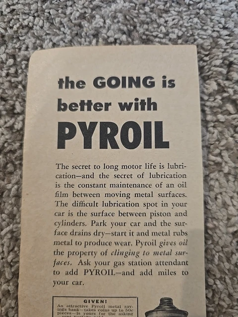 VINTAGE ORIGINAL PAPER Ad Pyroil Co. For Aircraft Engines (3.5"x9.5 ...