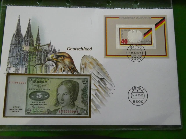 BRD, BANKNOTENBRIEF 1985, Kölner Dom, mit 5 DM Banknote EUR 10,90 - PicClick DE