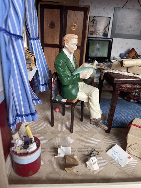 VINTAGE DOLLS HOUSE diorama room box 1/12 scale 37x23x28cm Living room ...