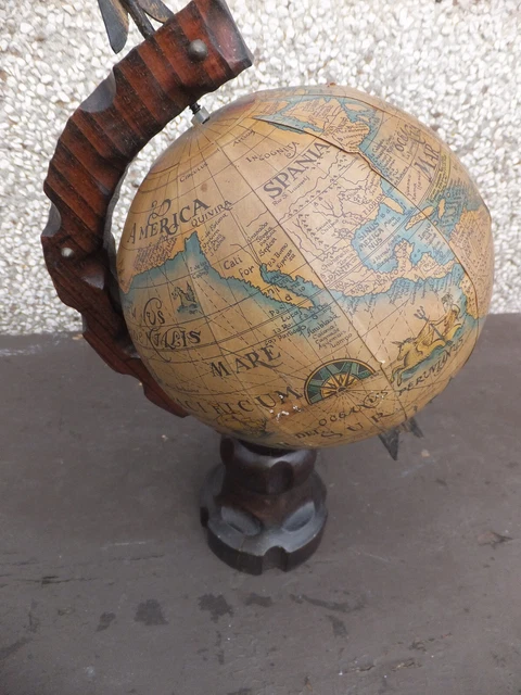 ANTIQUE PAPER GORE Map world TERRESTRIAL GLOBE with fruitwood base see ...