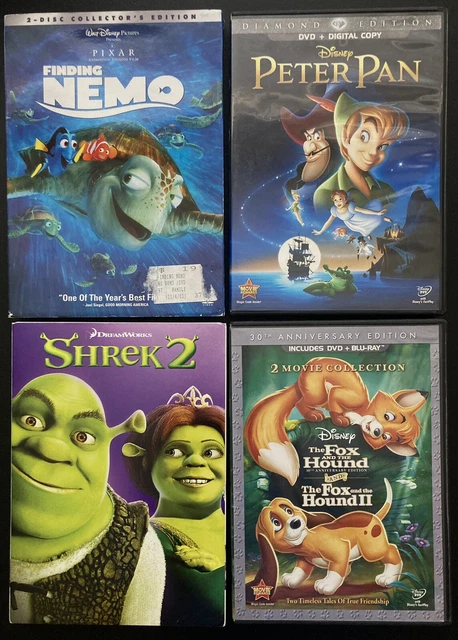 DISNEY DVD LOT Peter Pan FINDING NEMO Fox and Hound SHREK 2 - Kids ...