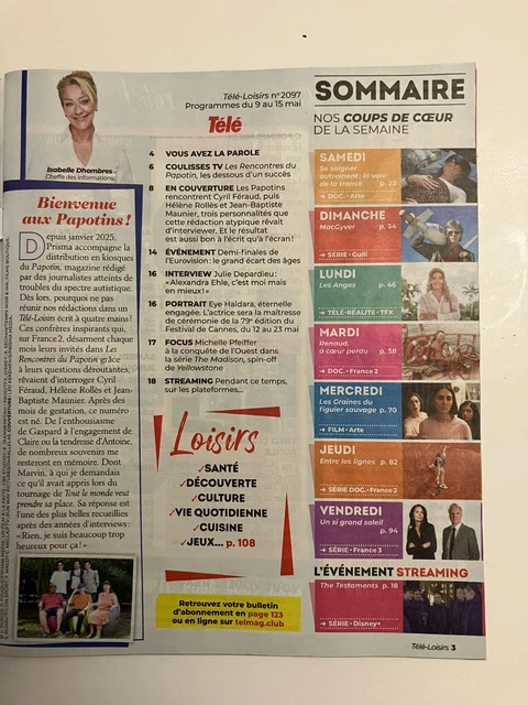 TELE LOISIRS N° 2097 - 2026 -Renaud Michelle Pfeiffer J. Depardieu Eye ...