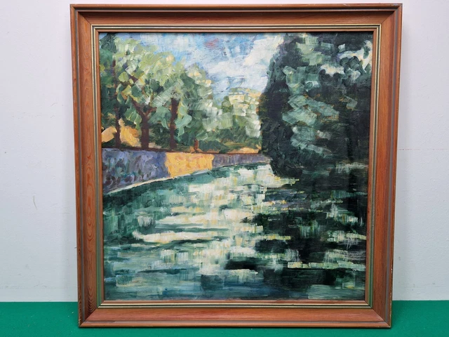 LARGE NAIVE FOLK Art Canal Scene on Board Painting by the Artist Hilary ...
