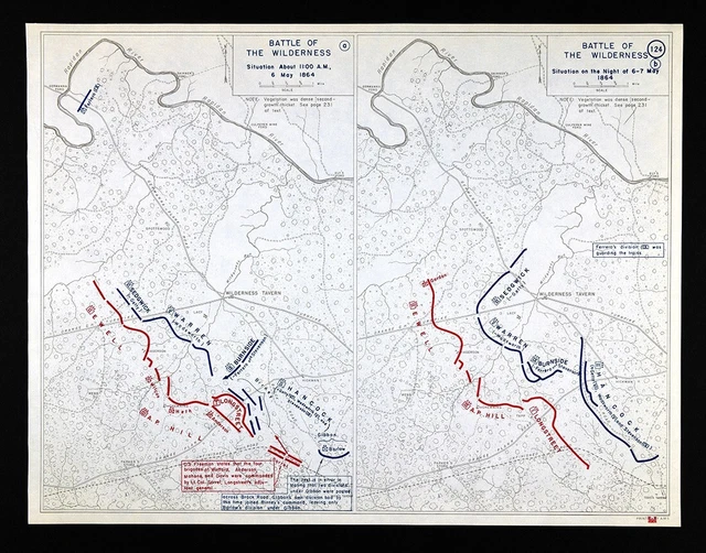 WEST POINT CIVIL War Map Battle of Wilderness Campaign Virginia May 6-7 ...