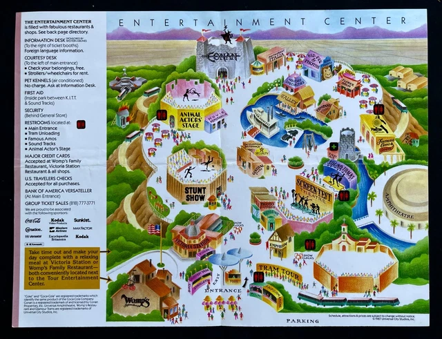 UNIVERSAL STUDIOS TOUR 1987 Brochure ENTERTAINMENT CENTER Map Shows ...