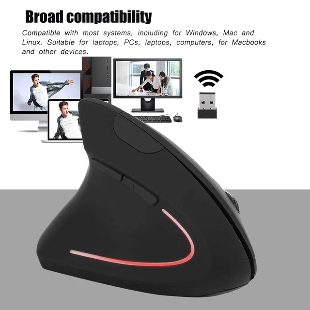 LEFT-HANDED ERGONOMIC WIRELESS Vertical Mouse 2.4GHz USB Optical 1600 ...
