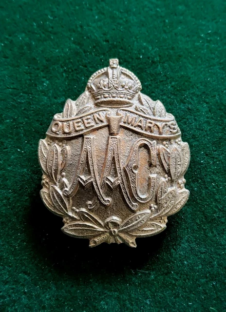 WW1 ERA QUEEN Mary's Army Auxiliary Corps Brass Cap Badge British ...