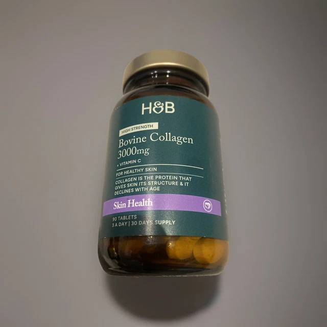 H&B HIGH STRENGTH Bovine Collagen 3000mg+ Vitamin C 90 Tablets Long ...