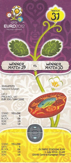 TICKET 01.07.2012 EM Euro Finale in Kiev Spanien - Italien EUR 49,99 ...