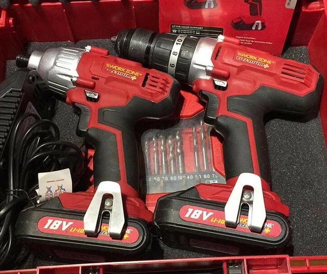 CORDLESS 18V DRILL and Impact Driver Set Aldi Workzone Titanium £65.00 ...