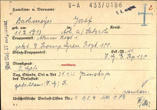 STERBEBILD WWII GEFREITER Salzach 9. Komp. Gren. Regt. 188 Staryl-Oskol ...