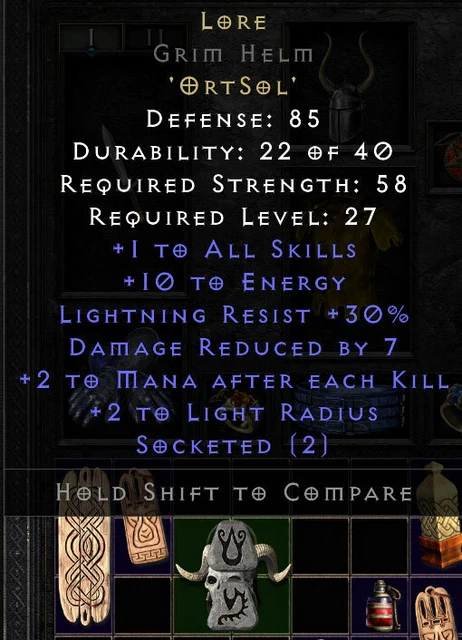 DIABLO 2 RESURRECTED Lore Runeword Grim Helm +1 skills 85def D2R PC/PS4/PS5 EUR 4,63 - PicClick FR