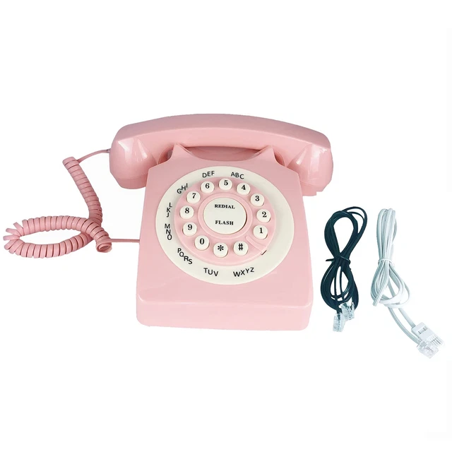 PINK RETRO LANDLINE Telephone Classic Rotary Corded Desk Phone for Home ...