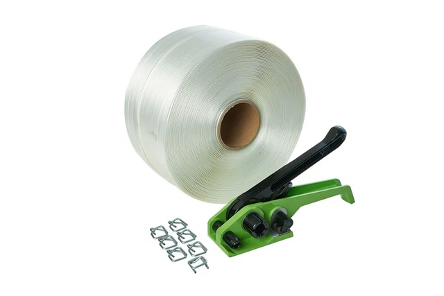 TEXTILBAND UMREIFUNGSSET 16 mm, Umreifungsband+Umreifungsgerät+Metallschnallen EUR 122,90 ...