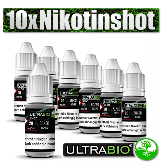 20MG ULTRABIO NIKOTIN Shots 10x10ml 50/50 - 70/30 Nikotinshot Base für ...