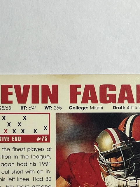 CARTE DE FOOTBALL SkyBox Kevin Fagan San Francisco 49ers 1992 #19 EUR 0 ...