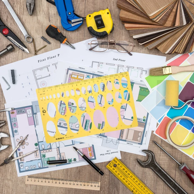 ELLIPSE TEMPLATES RULERS Architecture Drawing Kit Measuring Toolet ...