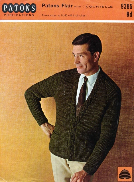 ~VINTAGE 1960'S PATONS Knitting Pattern For Man's Cable Edge Cardigan ...
