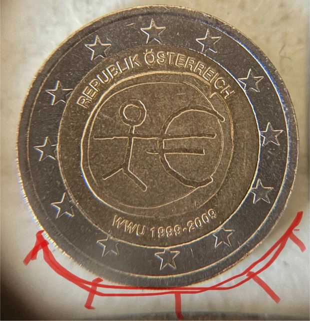 2 EURO MÜNZE Strichmännchen Fehlprägung Österreich WWU 1999 - 2009 EUR 500,00 - PicClick DE
