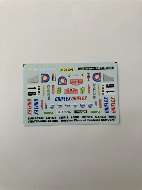 DECALS 1/43 TALBOT Sunbeam Lord Rallye Monte Carlo 1983 Wrc Rally EUR 5 ...