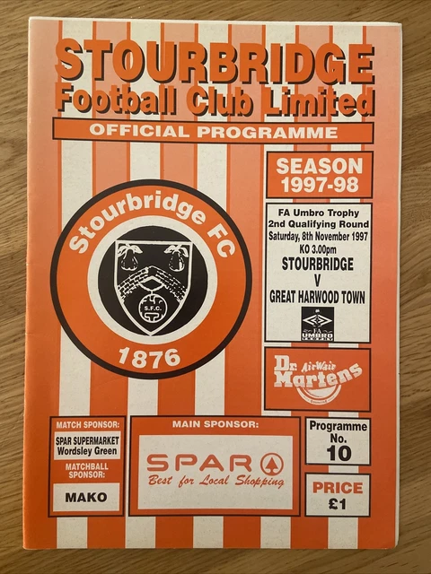 STOURBRIDGE FC V Great Harwood Town Football Programme FA Trophy 8 Nov ...