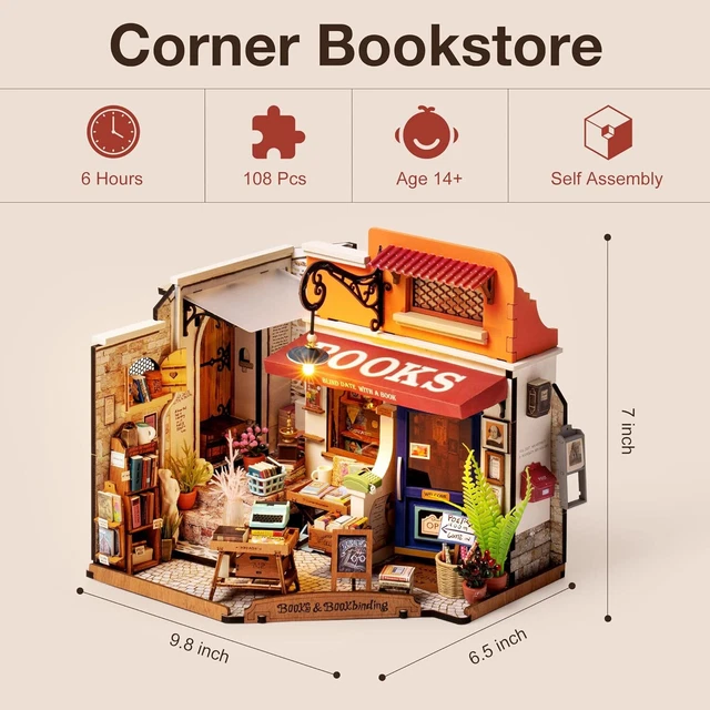 ROLIFE DIY MINIATURE House Corner Bookstore Dollhouse Model Kit Gifts ...