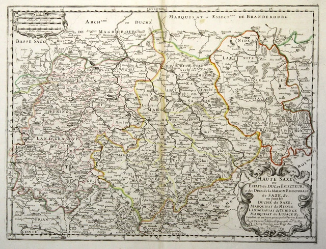 SASSONIA TURINGIA, GERMANIA Originale Incisione Cartina Geografica ...