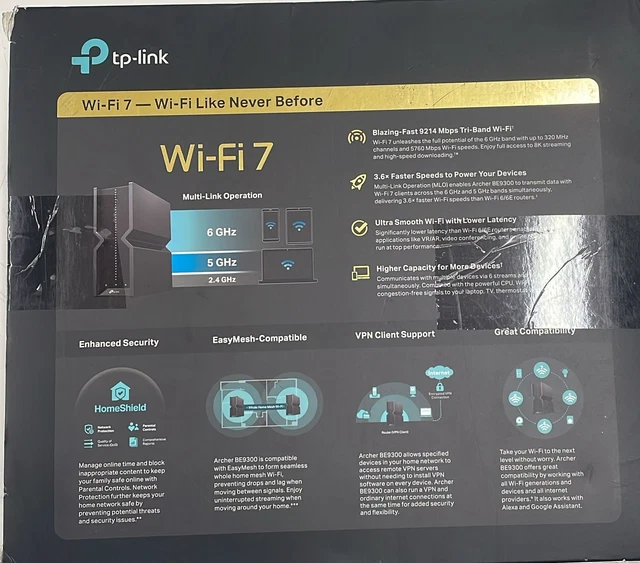 TP-LINK ARCHER BE9300 Tri-Band Wi-Fi 7 Router, 2 x 2.5Gbps Ports USED ...